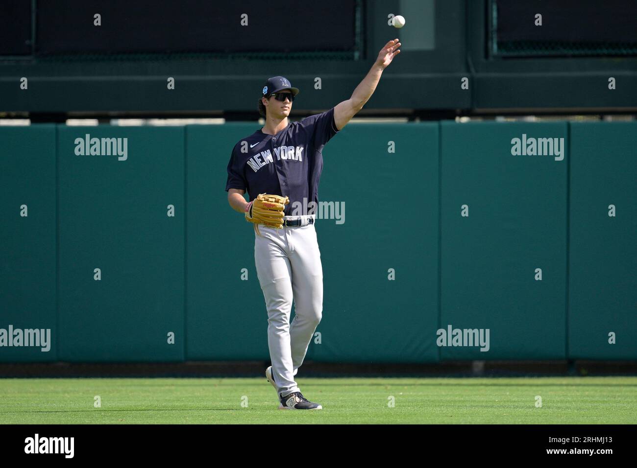 New York Yankees outfielder Spencer Jones throws during the sixth ...
