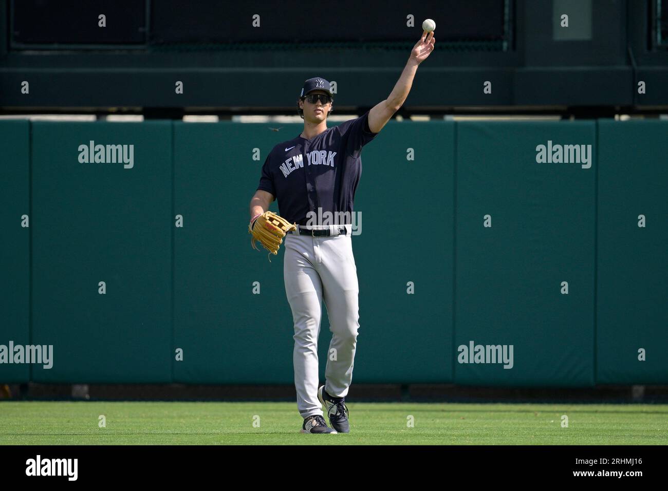 New York Yankees outfielder Spencer Jones throws during the sixth ...