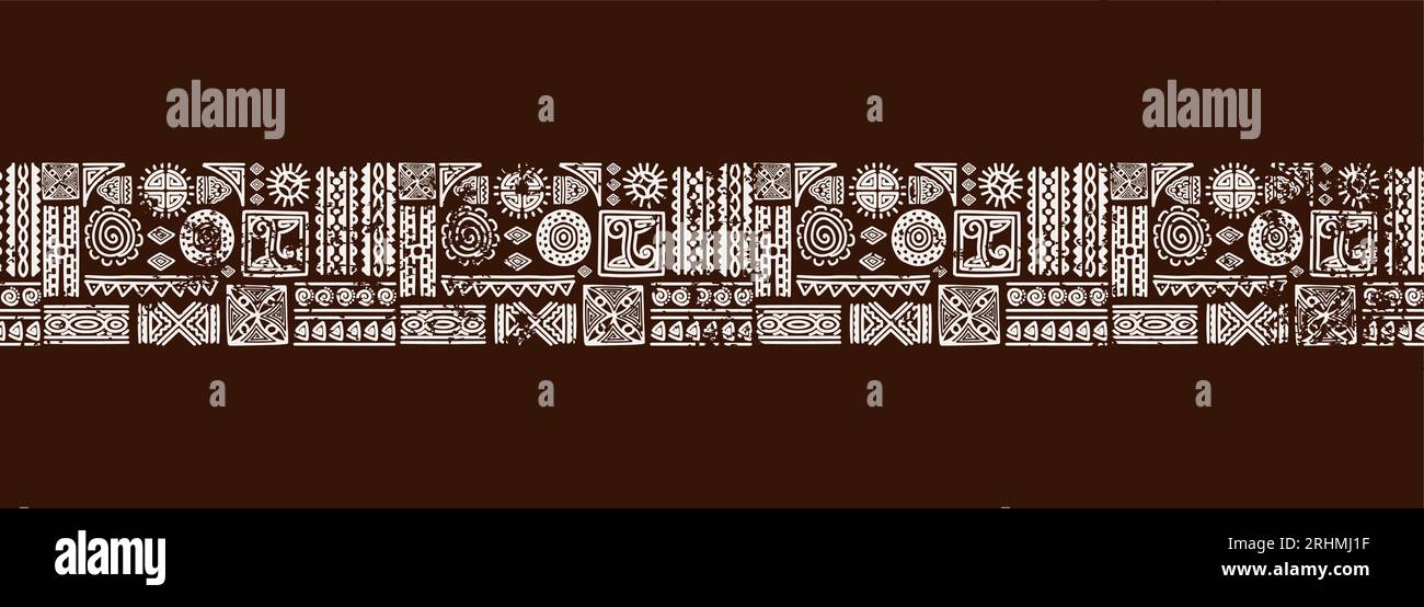 Horizontal motifs doodle seamless pattern, Ethnic drawing brown colors ...