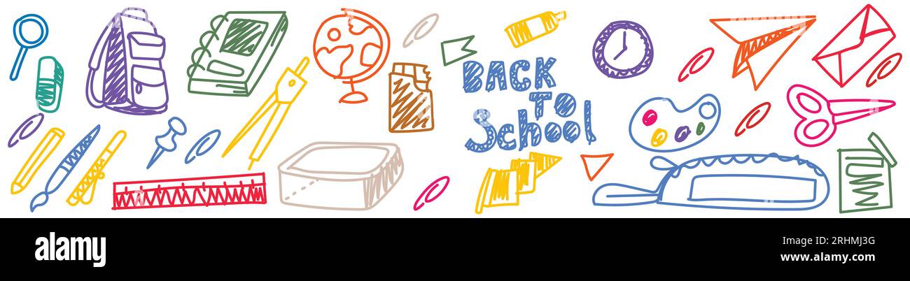 School element kids drawing set. Child study objects, Wax crayon for ...