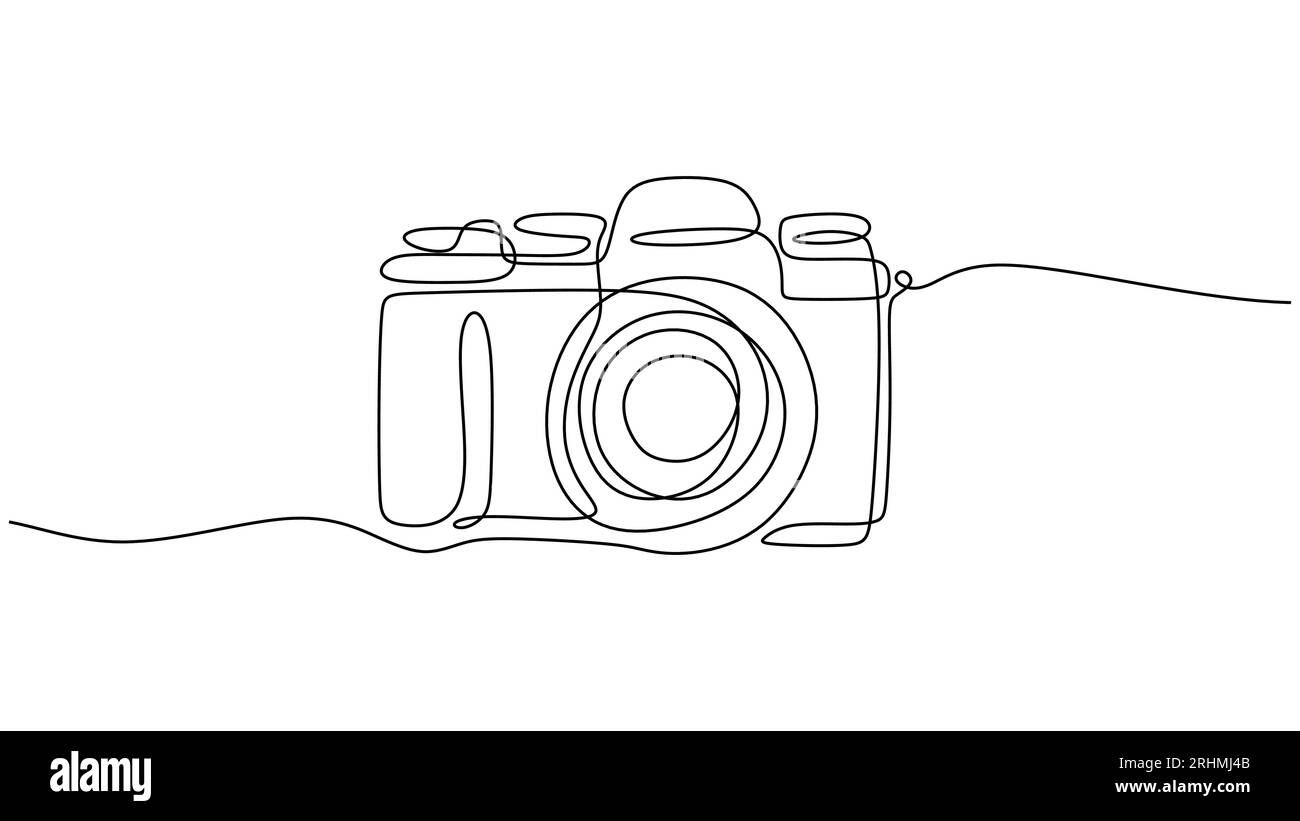 Old camera one line drawing. Vector editable stroke, hand drawn ...