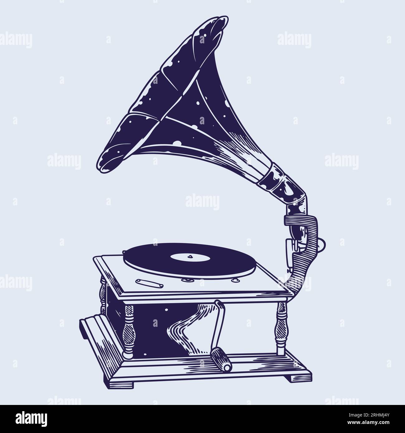Retro Gramophone - Vintage Music Player in Bronze - Hand Drawing Sketch ...
