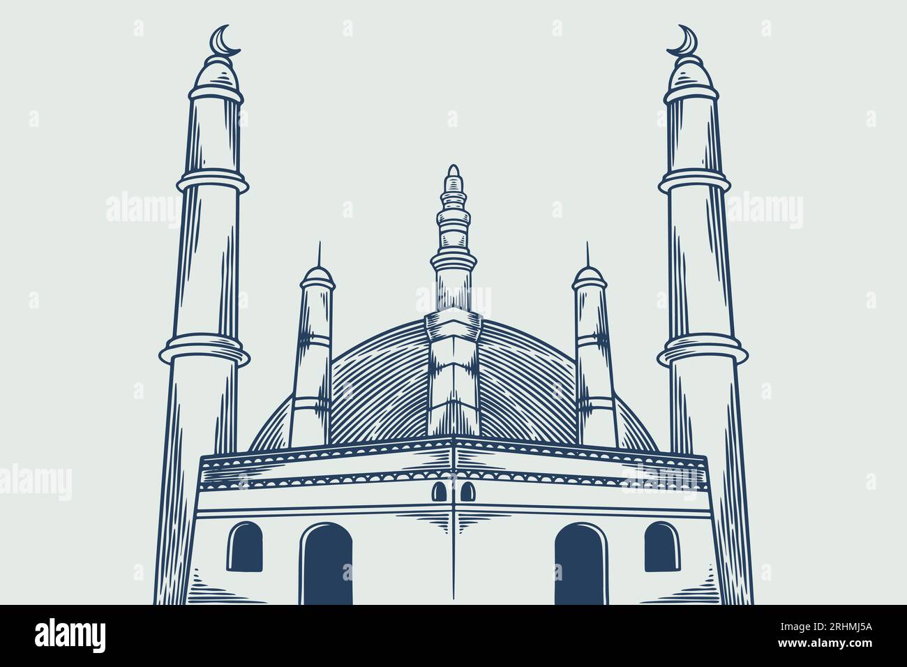 Hand drawing of big mosque ramadan theme isolated on white background ...