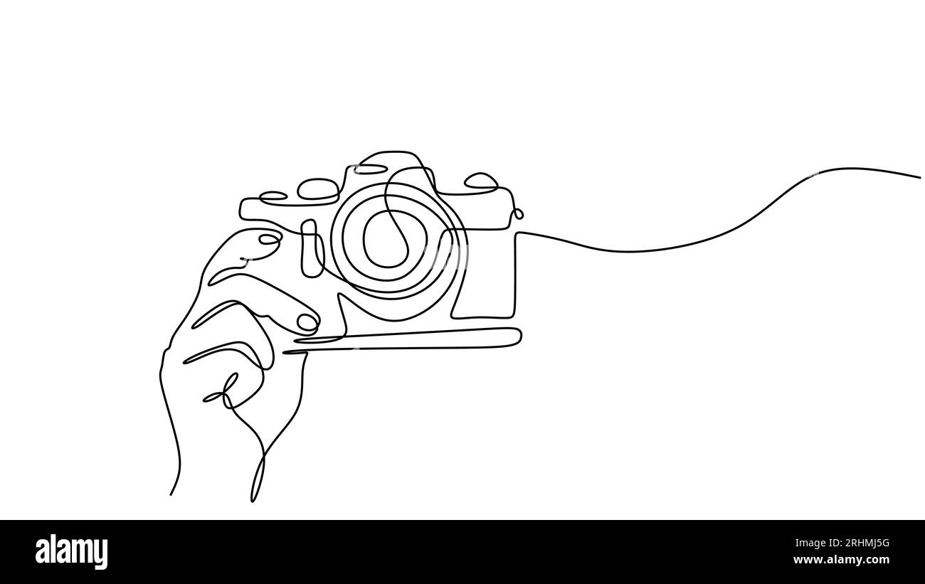 Old camera one line drawing. Vector editable stroke, hand drawn ...
