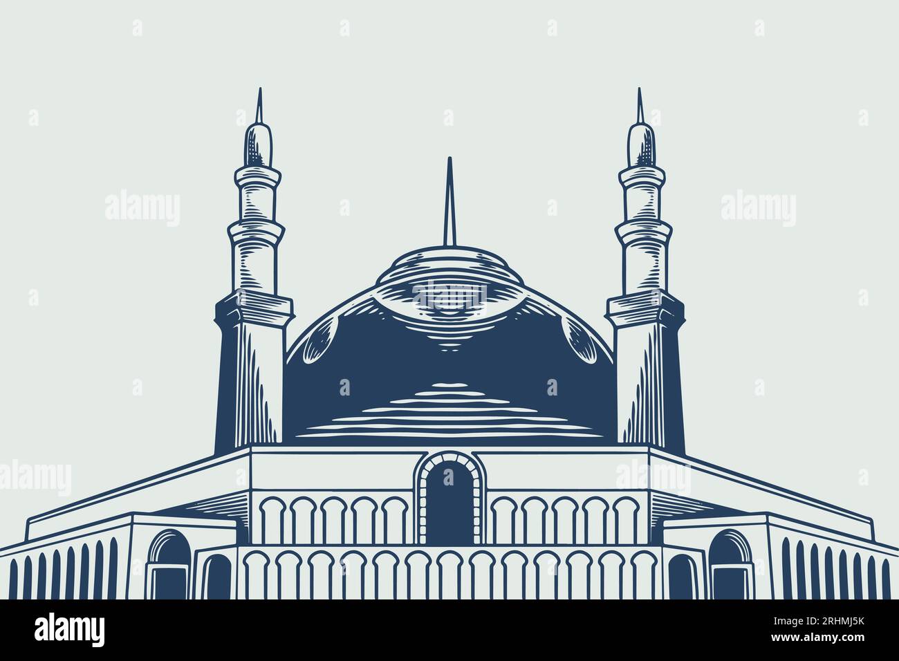 Hand drawing of big mosque ramadan theme isolated on white background ...