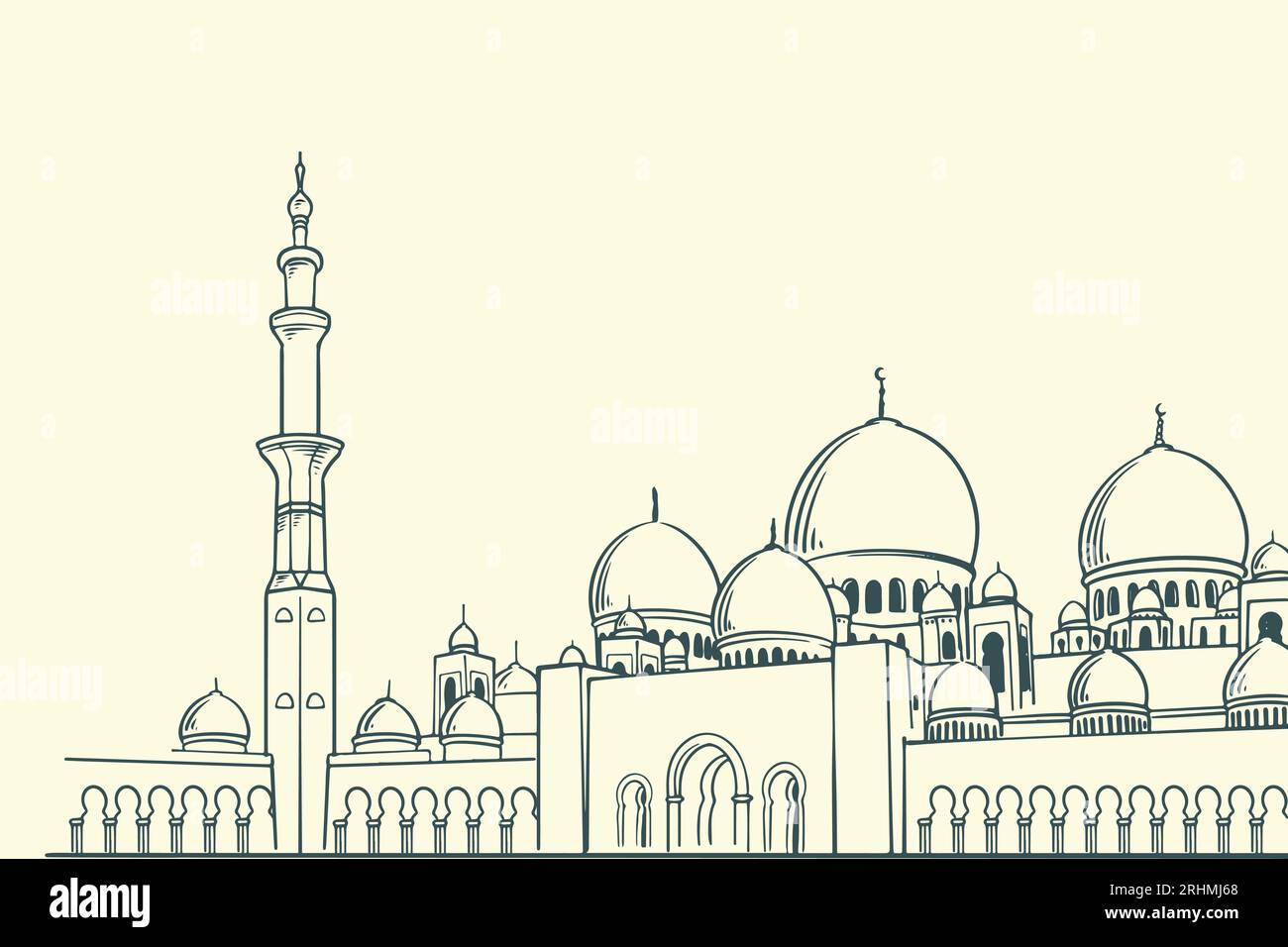 Hand drawing sketch famous islamic building of Sheikh Zayed Mosque ...