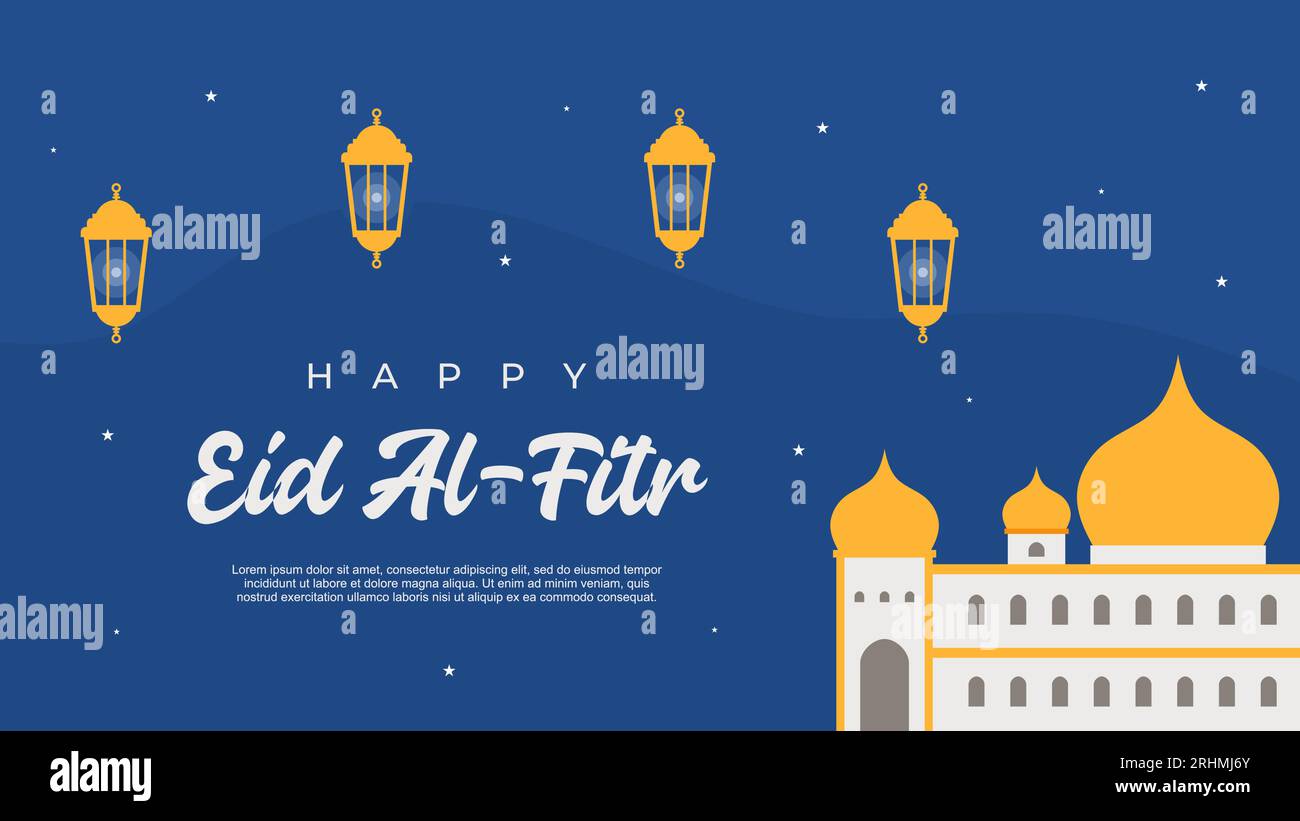 Happy eid al fitr background with lanterns and big mosque Stock Vector ...