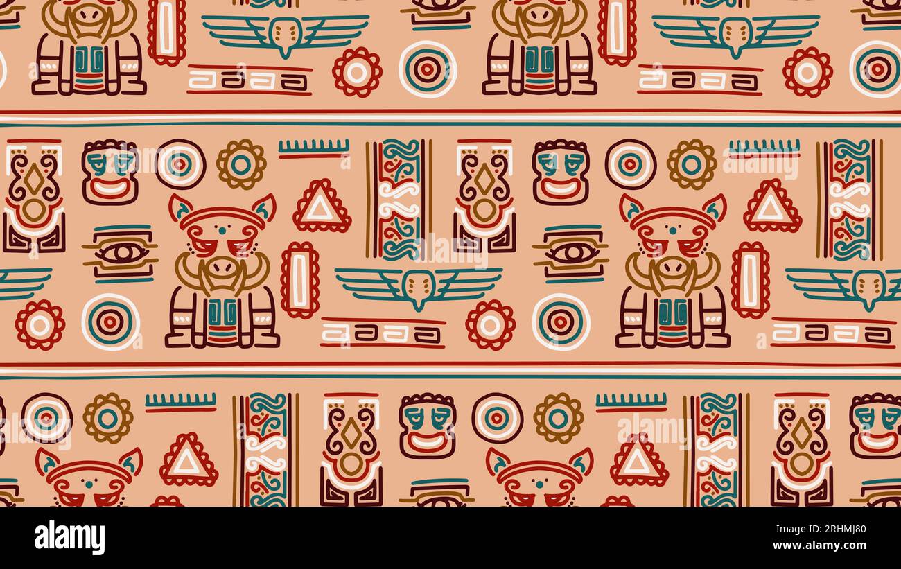 African doodle seamless pattern, boho colors background. Relief motifs ...