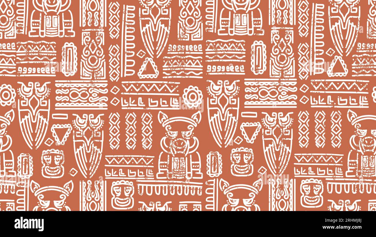 African seamless pattern vector, hand drawn sketch indian line doodle ...