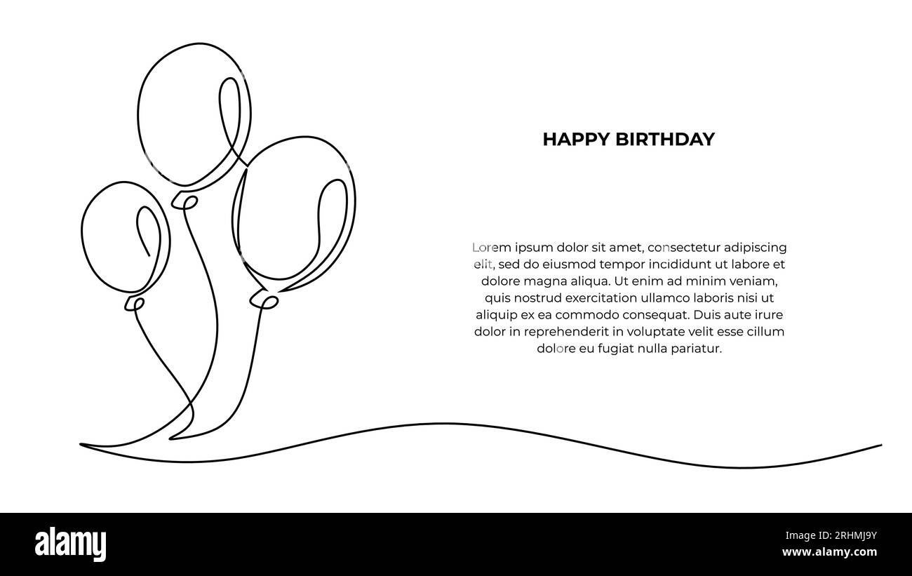 Continuous one line art birthday celebration balloon. Holiday party decoration Concept design ...