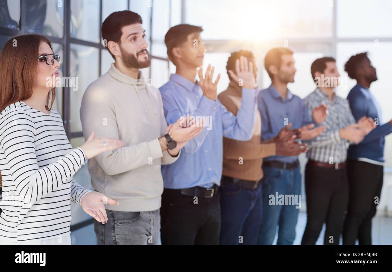 Image of successful business clapping in the office Stock Photo - Alamy