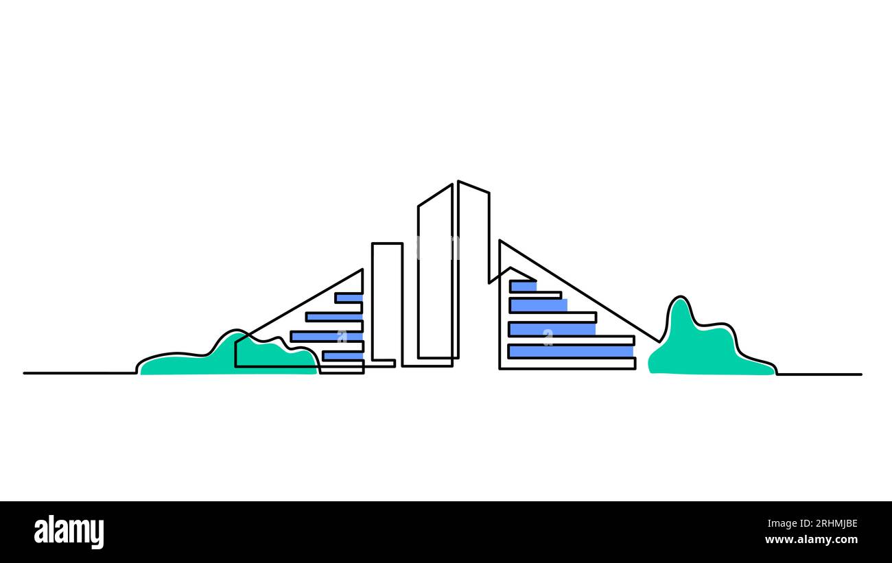Hand drawing one continuous single line of modern city building ...