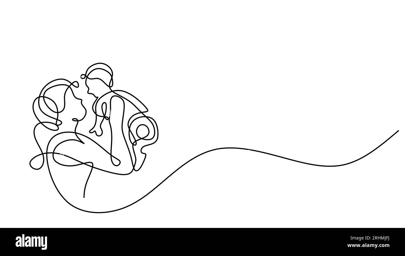 Mother baby one line drawing, continuous single hand drawn vector ...