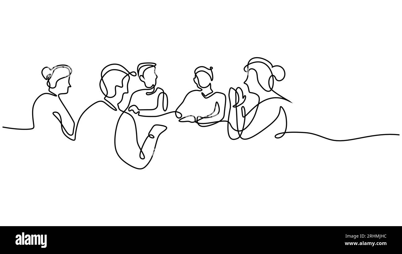 Business meeting continuous line drawing. Group of people woman and man ...