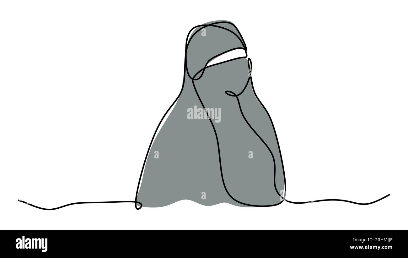 Niqab one line drawing, Islamic fashion continuous hand drawn vector ...