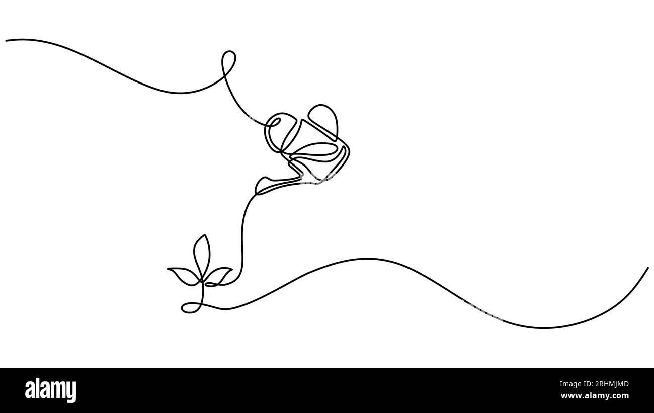 Watering plant vector illustration. Continuous one line drawing Stock ...