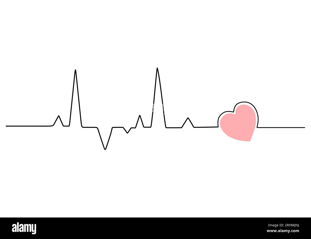 One continuous single line drawing of heart beat isolated on white ...