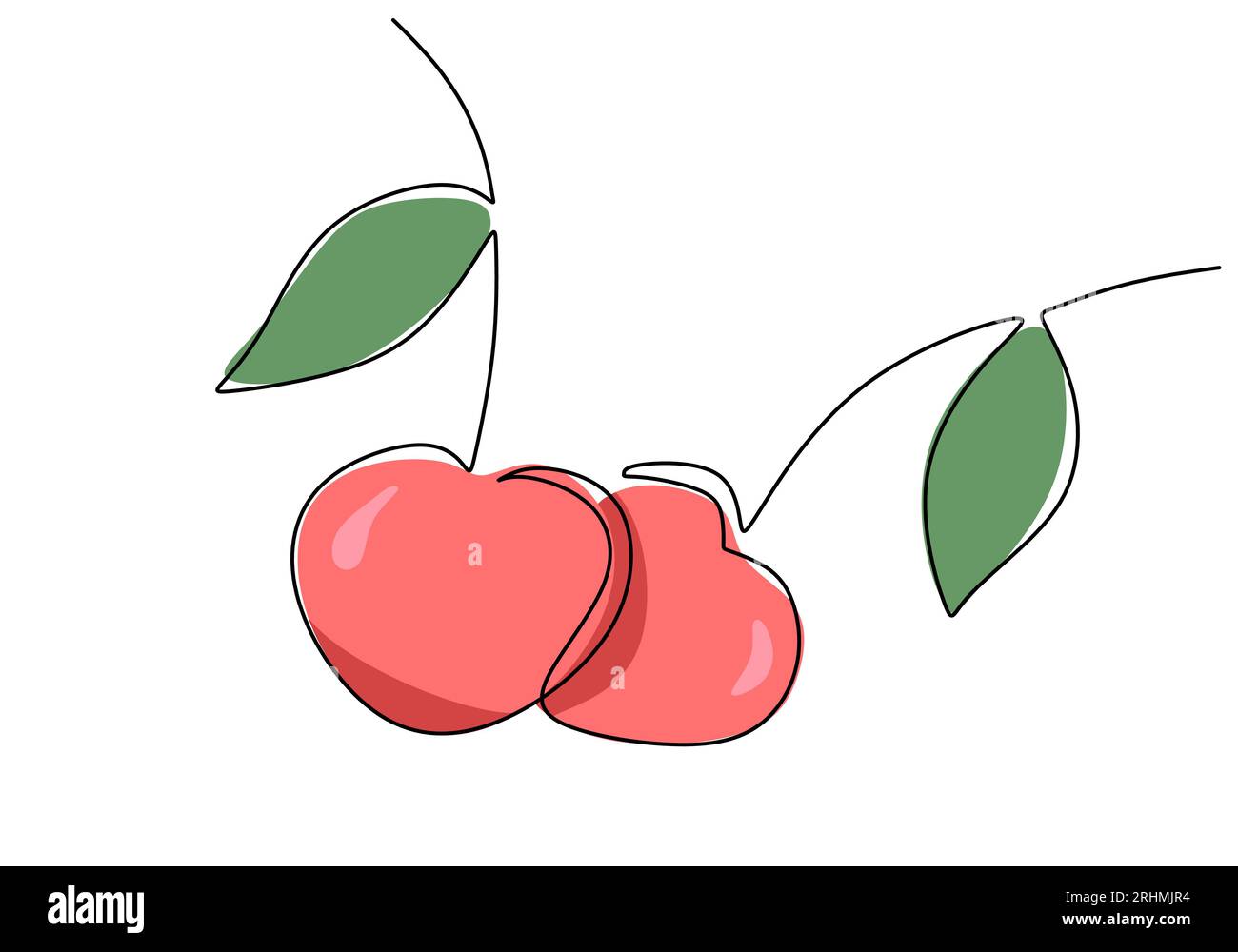 Cherry continuous one line drawing, fruit vector illustration Stock ...