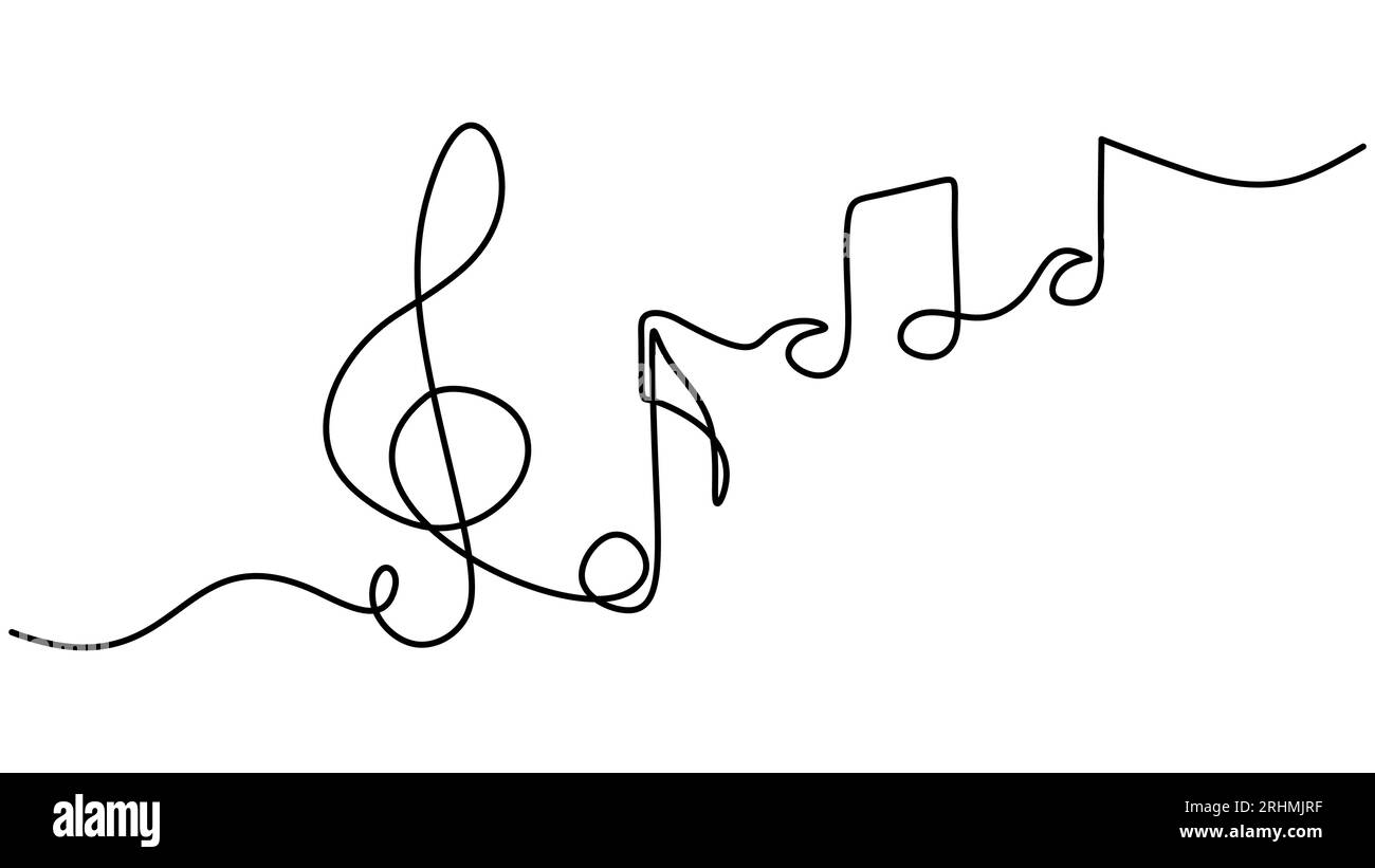 Music sign vector simple. Continuous one line drawing of notes, song ...