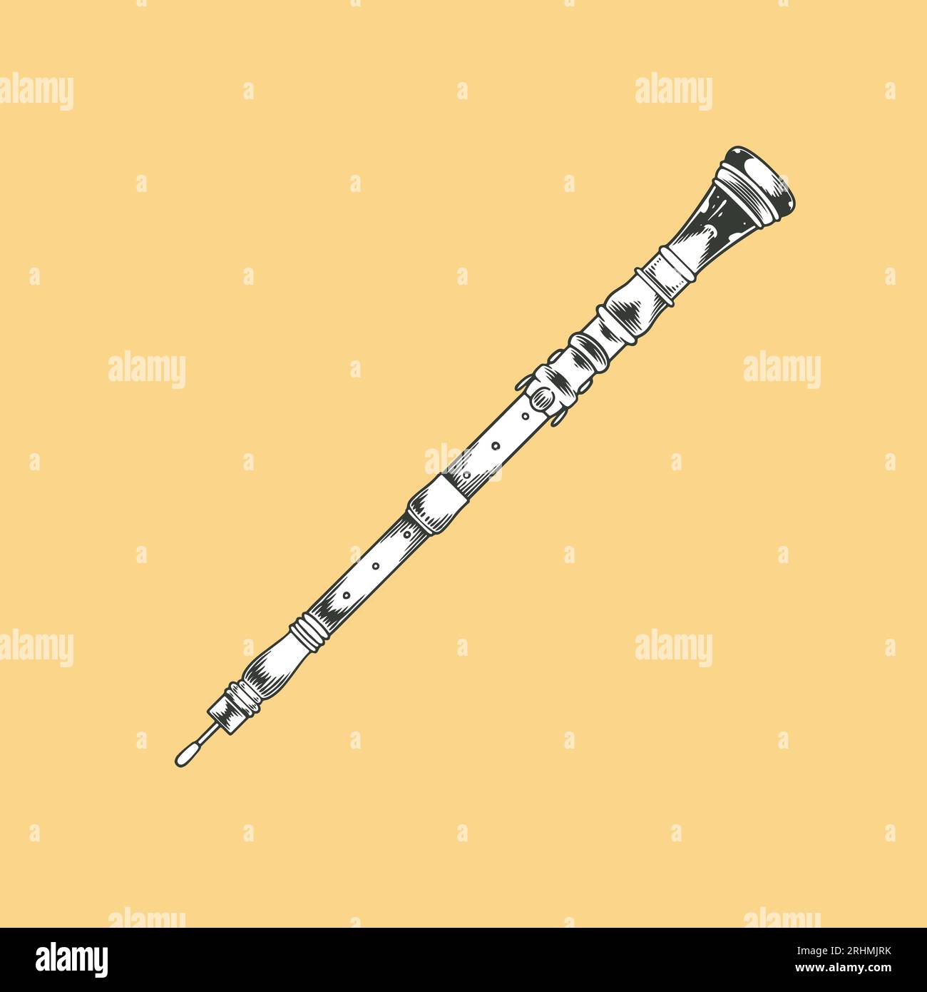 Hand-Drawn Oboe Instrument Doodle Vector Illustration in Black and ...