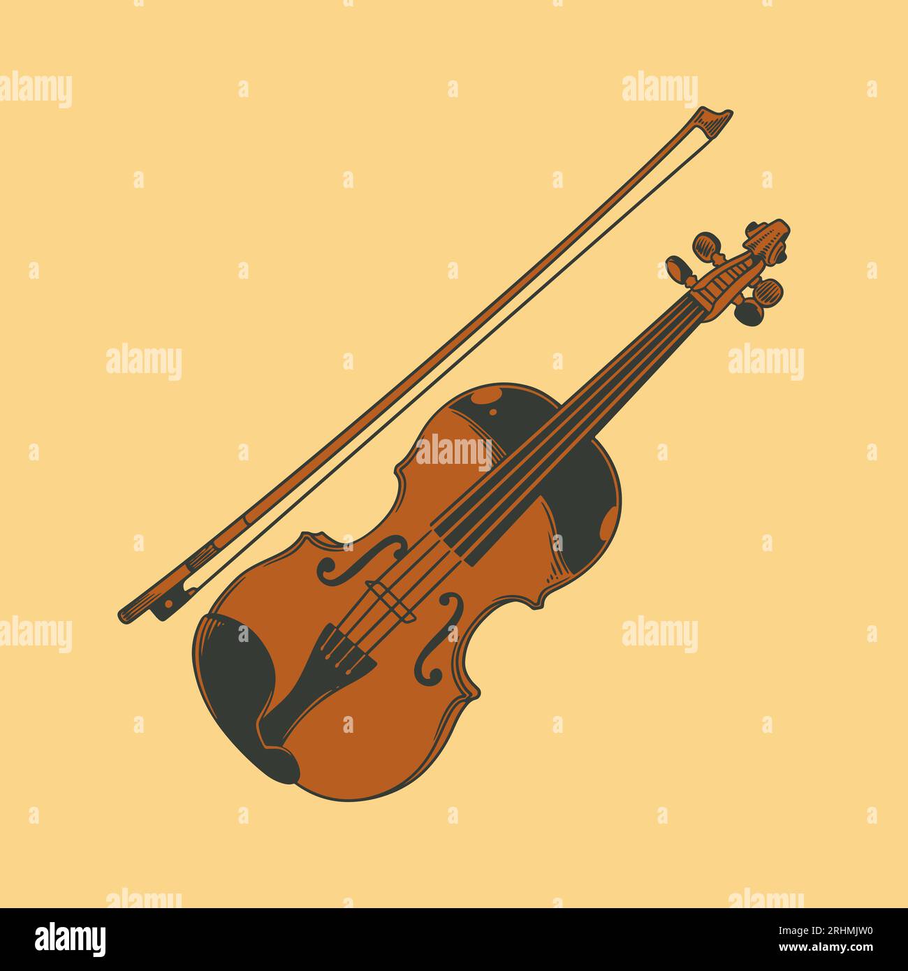 Hand-Drawn Violin Instrument Doodle Vector Illustration in colorful ...