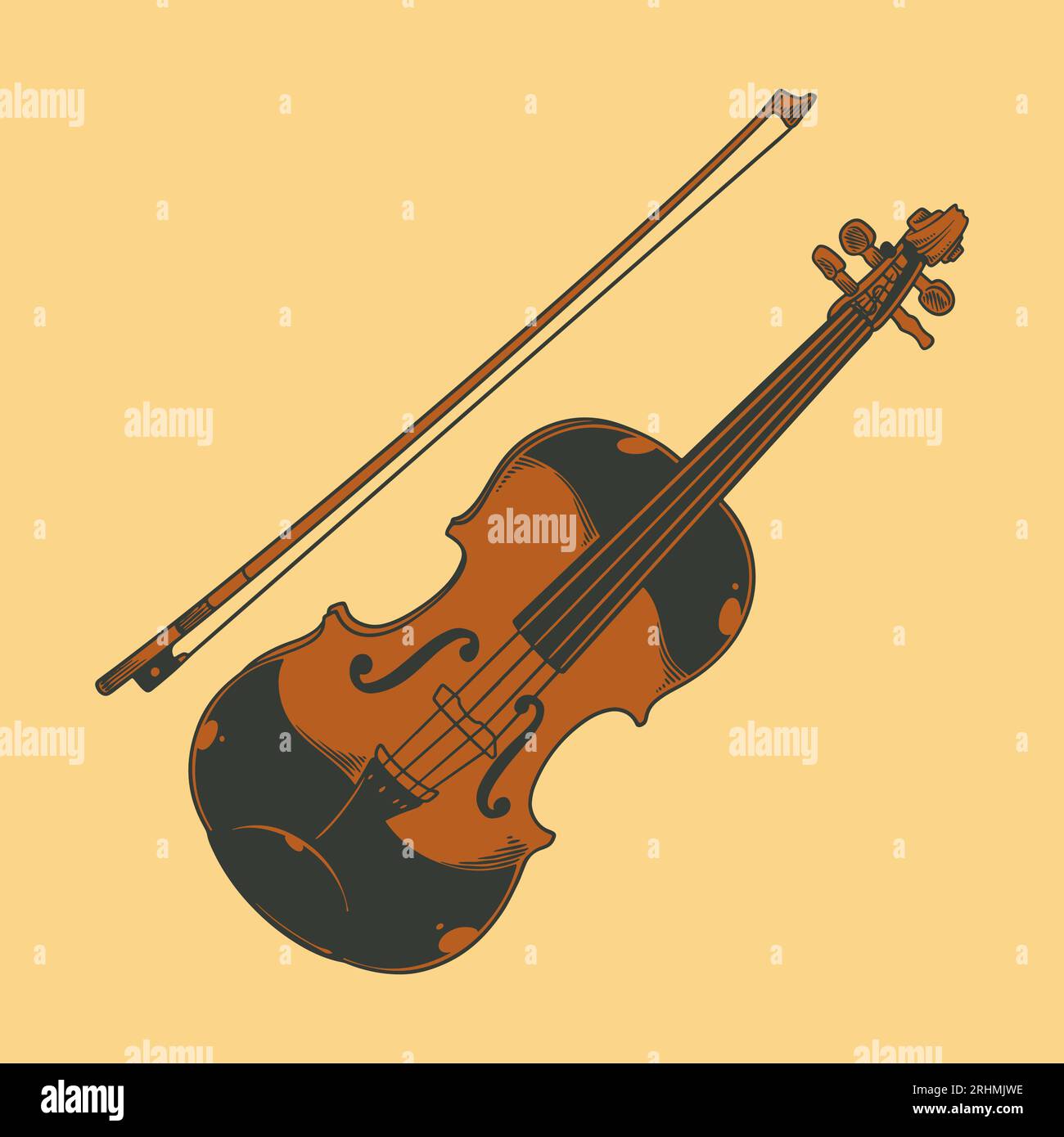 Hand-Drawn Viola Instrument Doodle Vector Illustration in colorful ...