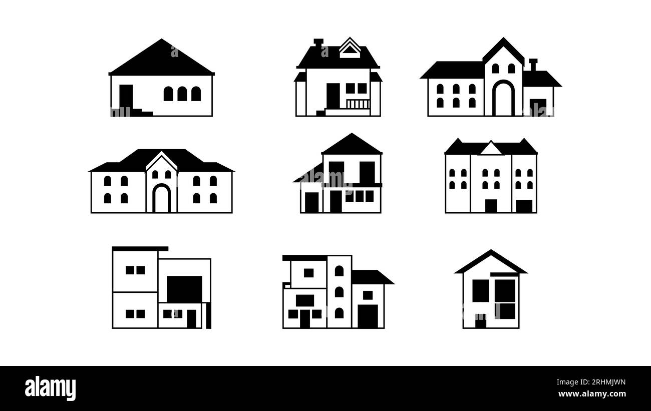 cottage house buildings set bw. Vector illustration architectural homes ...