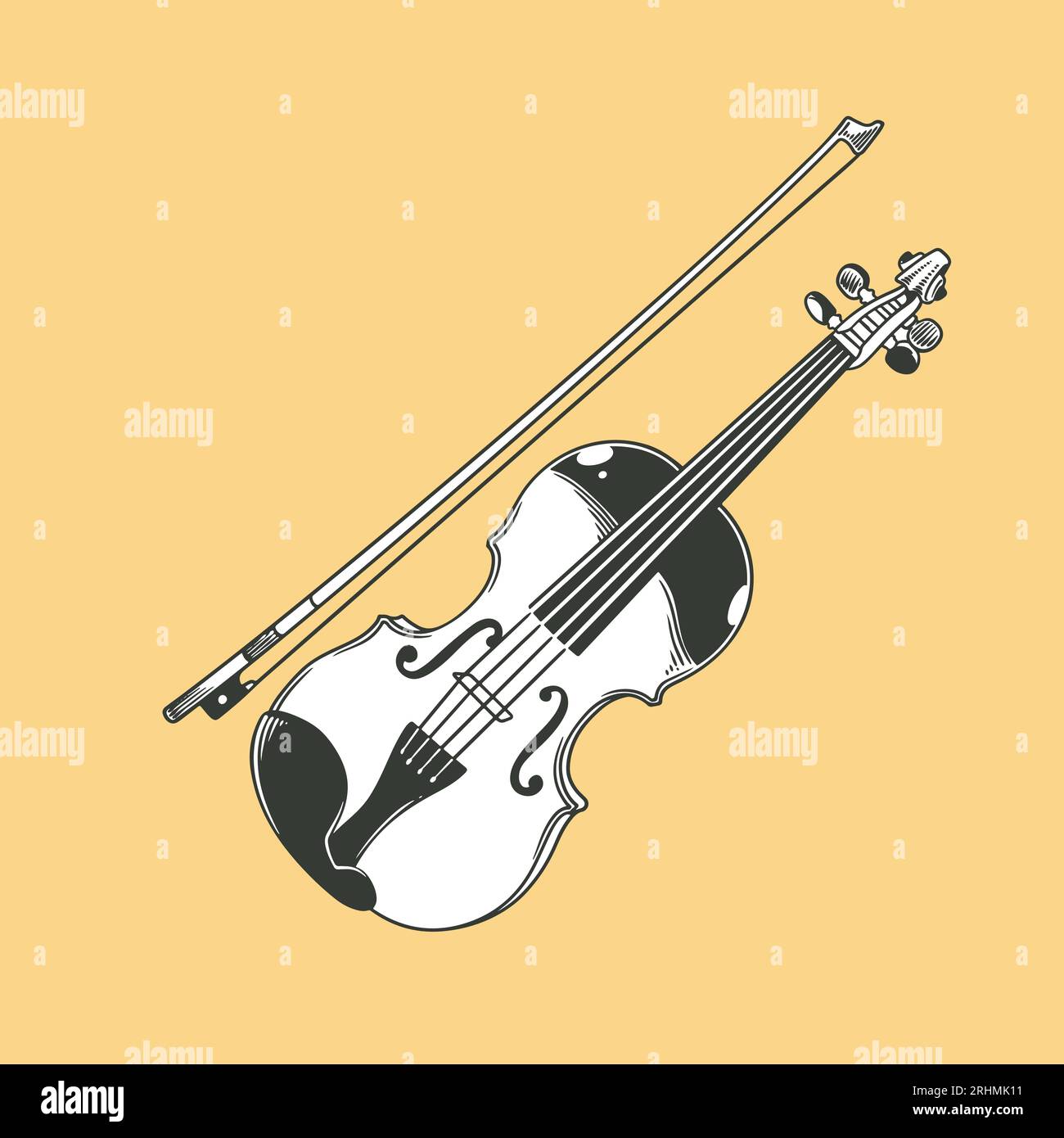 Hand-Drawn Violin Instrument Doodle Vector Illustration in Black and ...