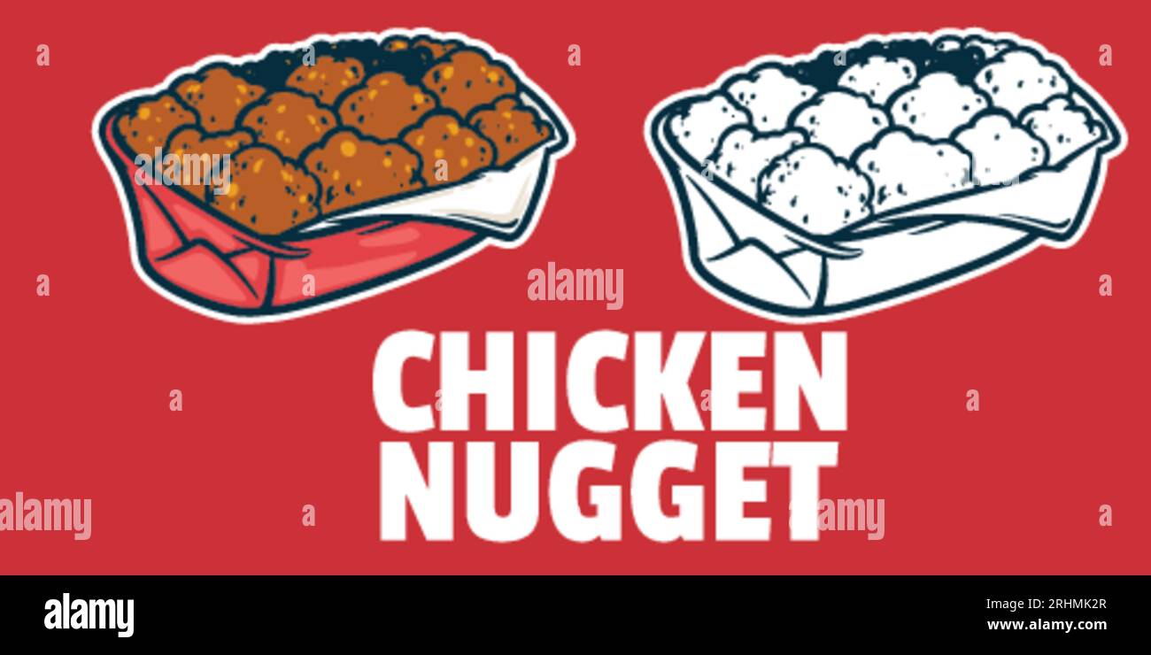 Chicken Nuggets - Drawing vector illustration, black and white colors ...