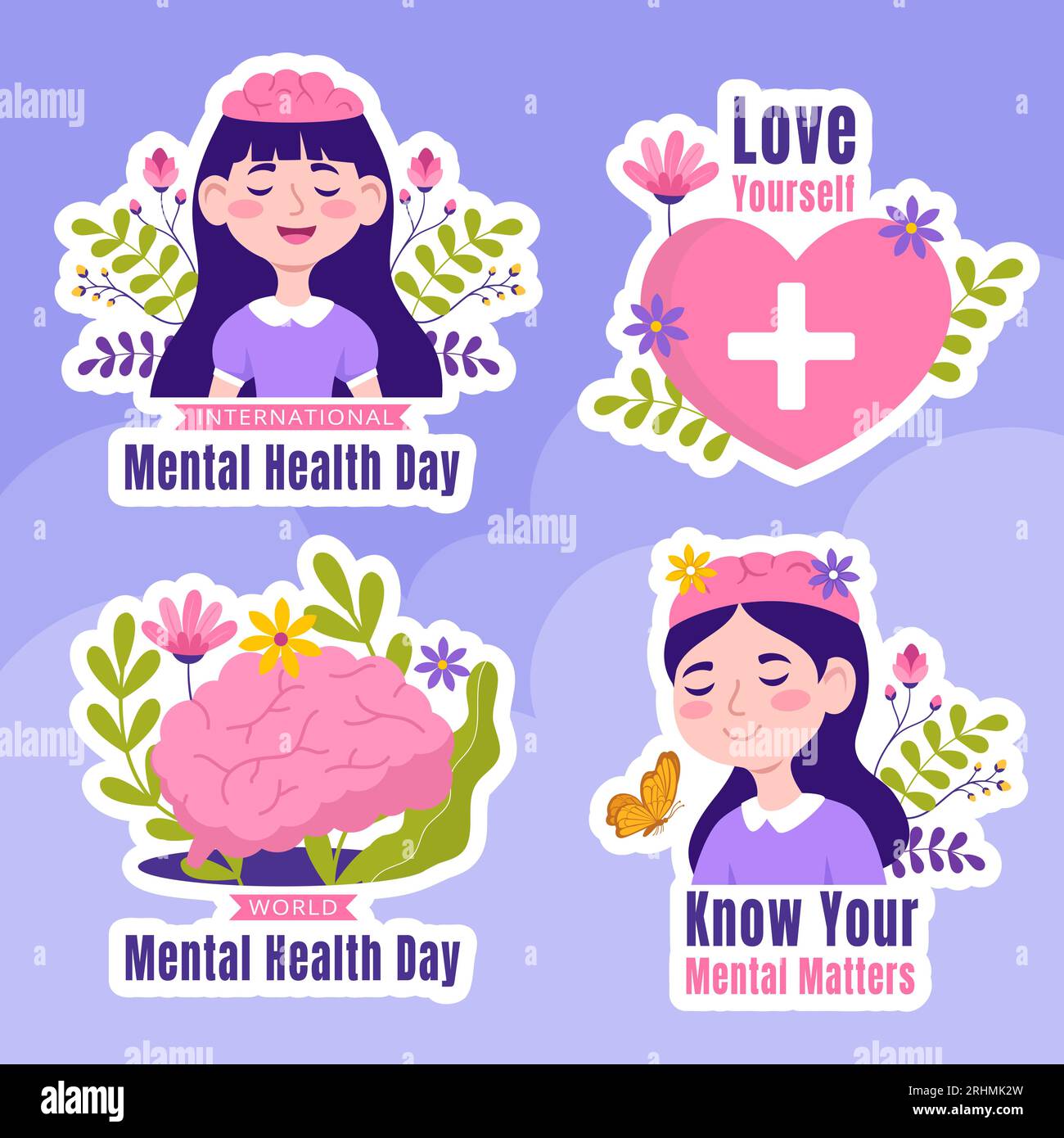 Mental Health Day Label Flat Cartoon Hand Drawn Templates Background ...