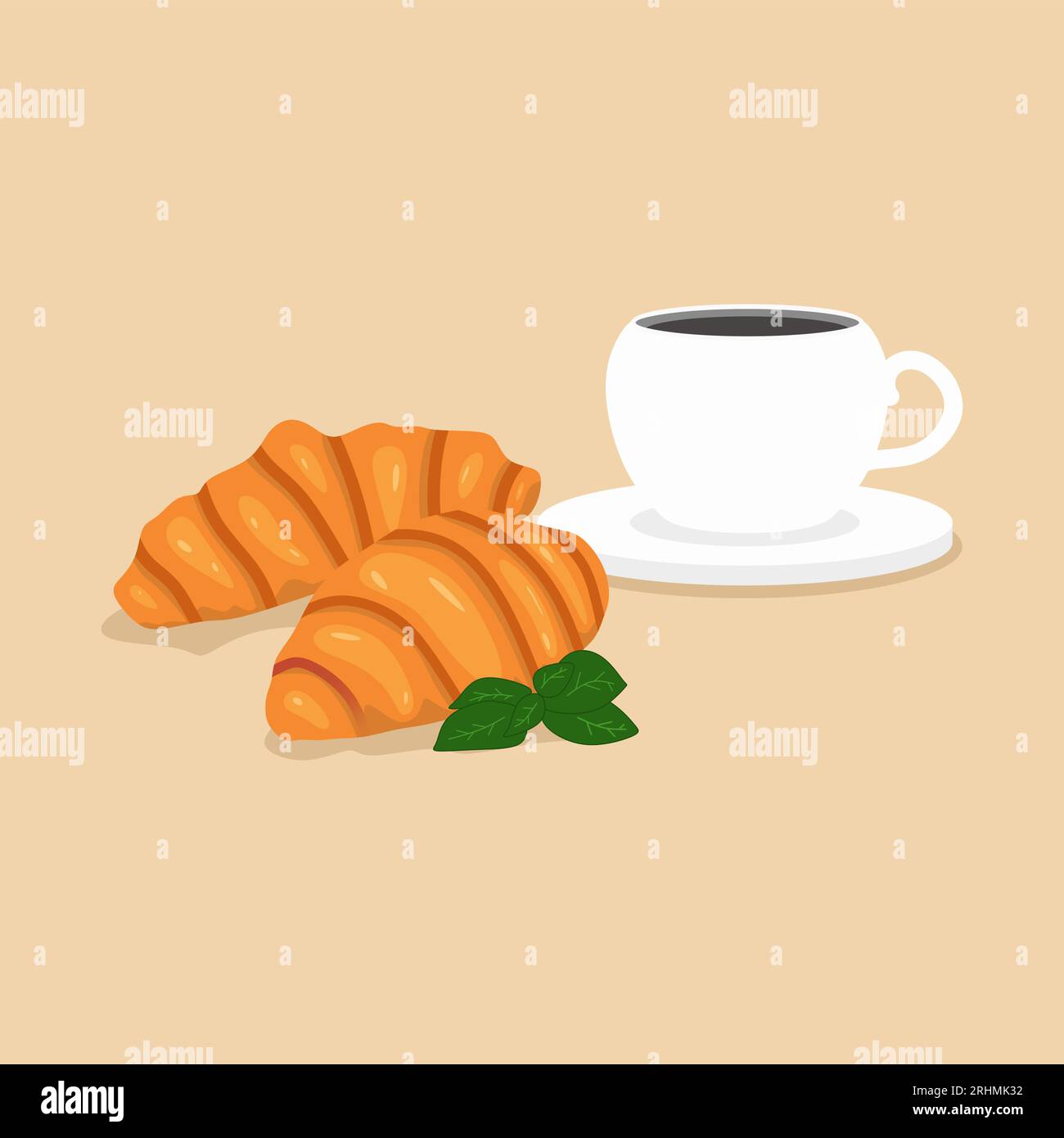 French Croissants and Coffee - Fresh French Croissants and Coffee Breakfast Vector Illustration ...
