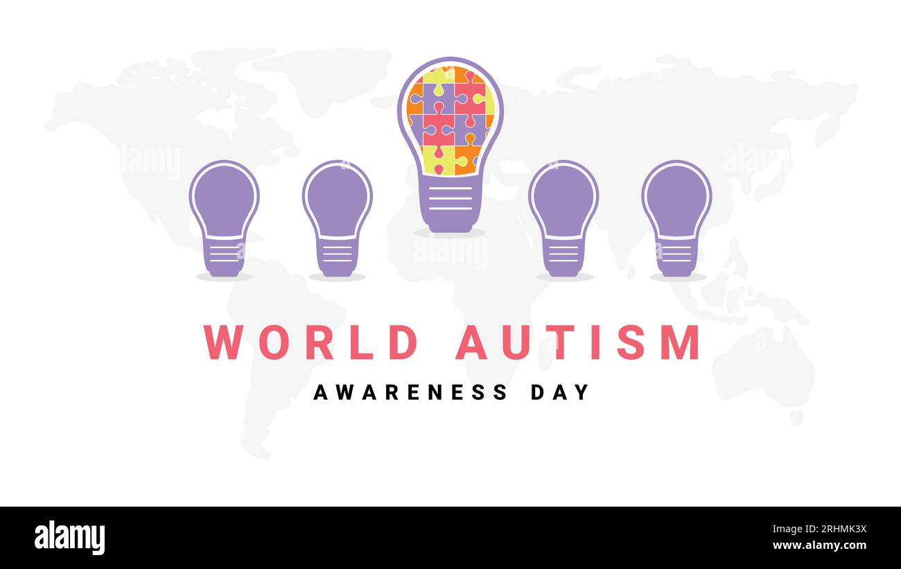 World autism day with lamps and earth map background banner isolated on ...