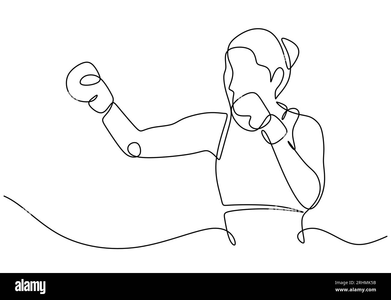 Woman Fighter One Line Drawing Boxing Or Kickboxing Girl Pose Vector