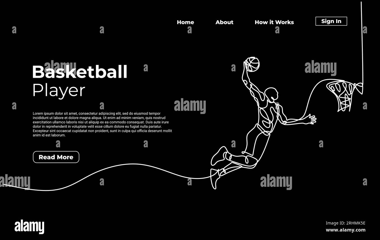 One line drawing basketball player, athlete people jump and slam dunk a ...