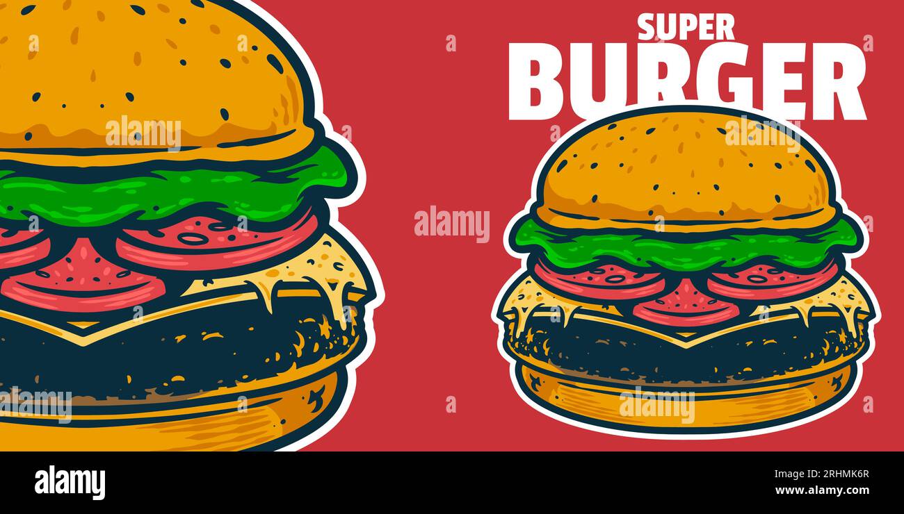 Burger - Cartoon style colorful vector illustration. Fast food icon ...