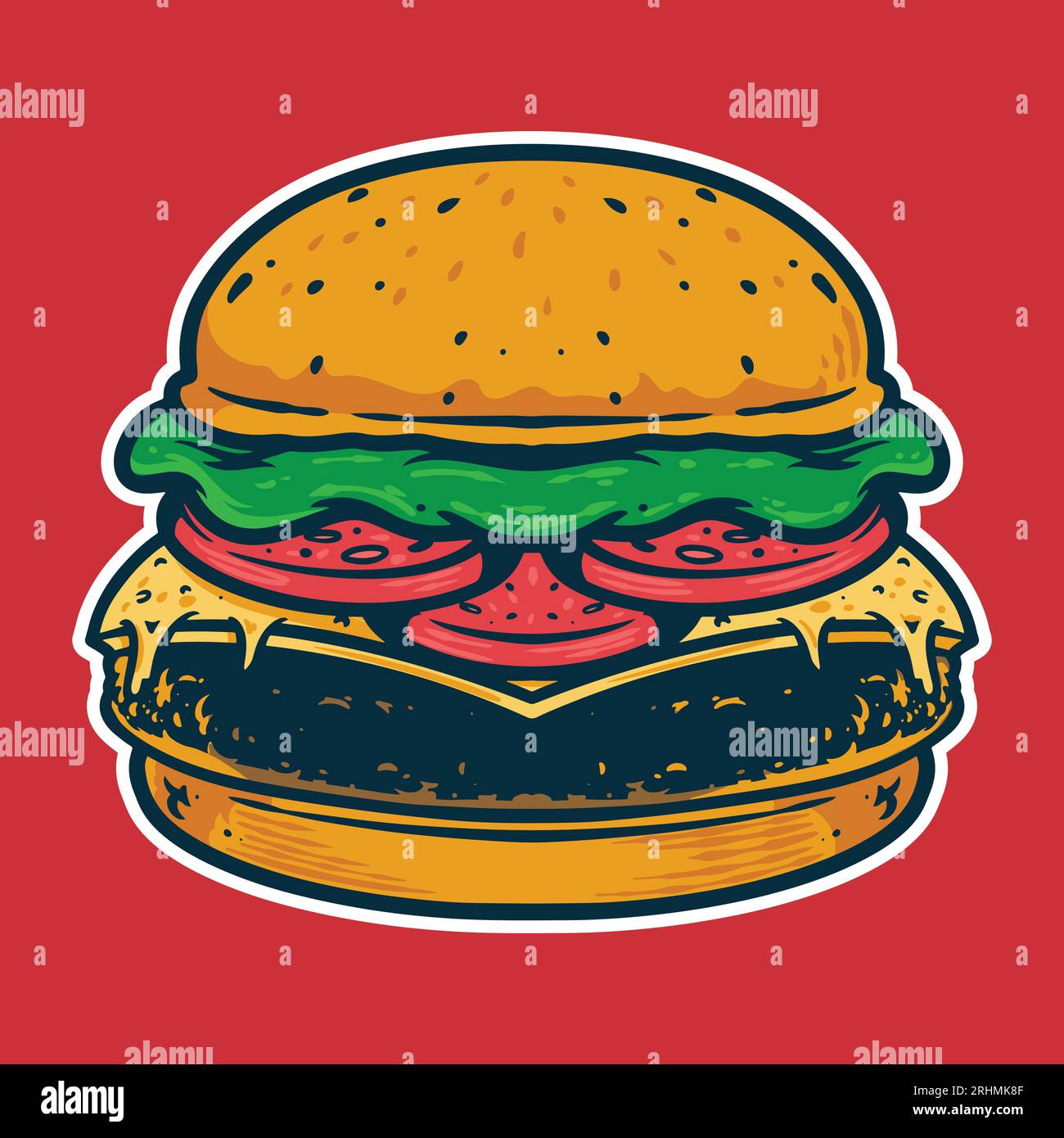 Burger - Cartoon style colorful vector illustration. Fast food icon ...