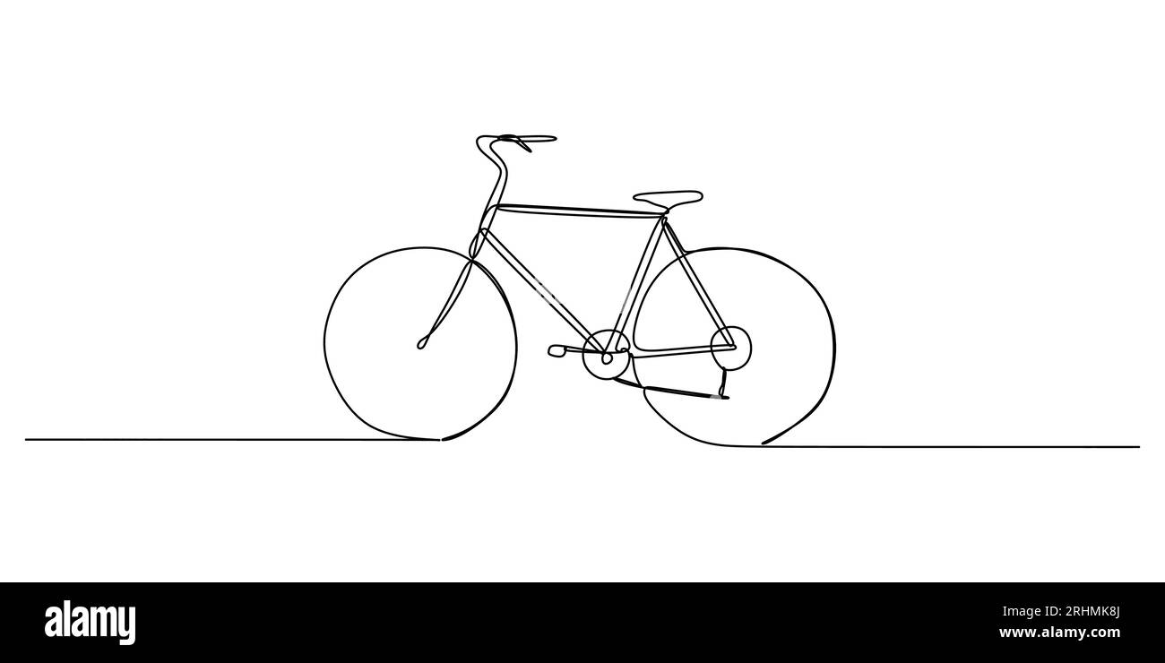 Continuous single one line of vintage bicycle isolated on white ...