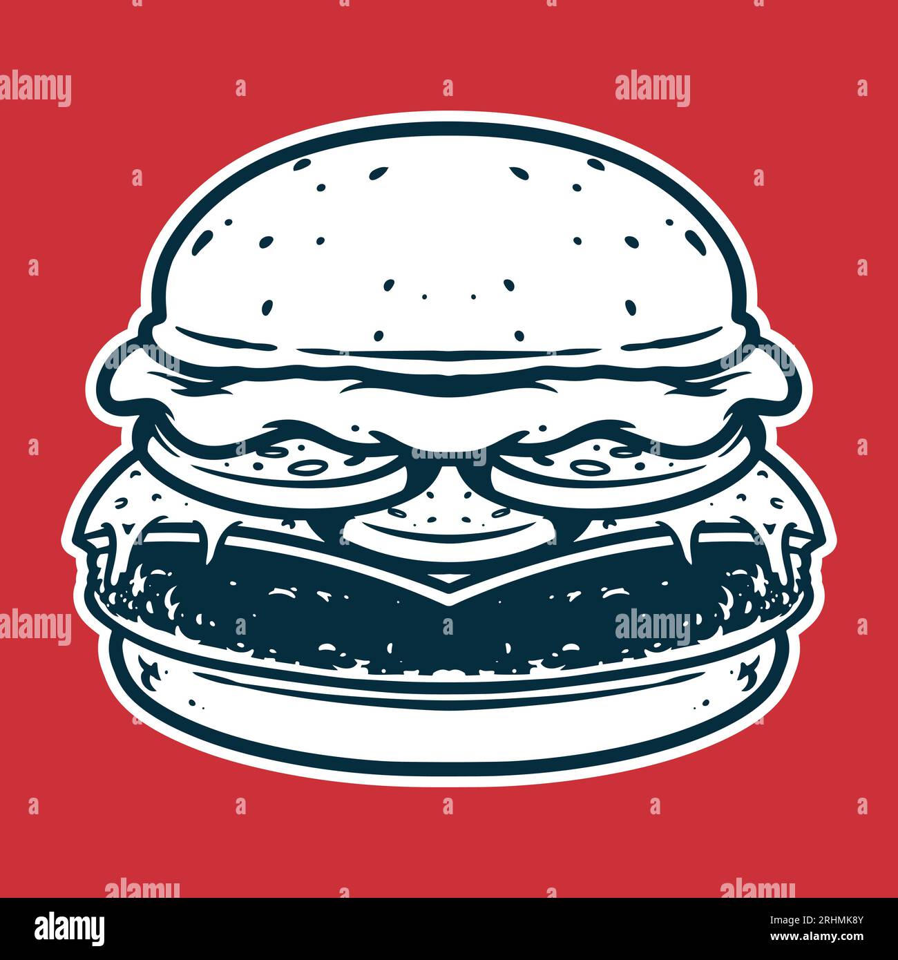 Burger - Drawing vector illustration, black and white colors, simple ...