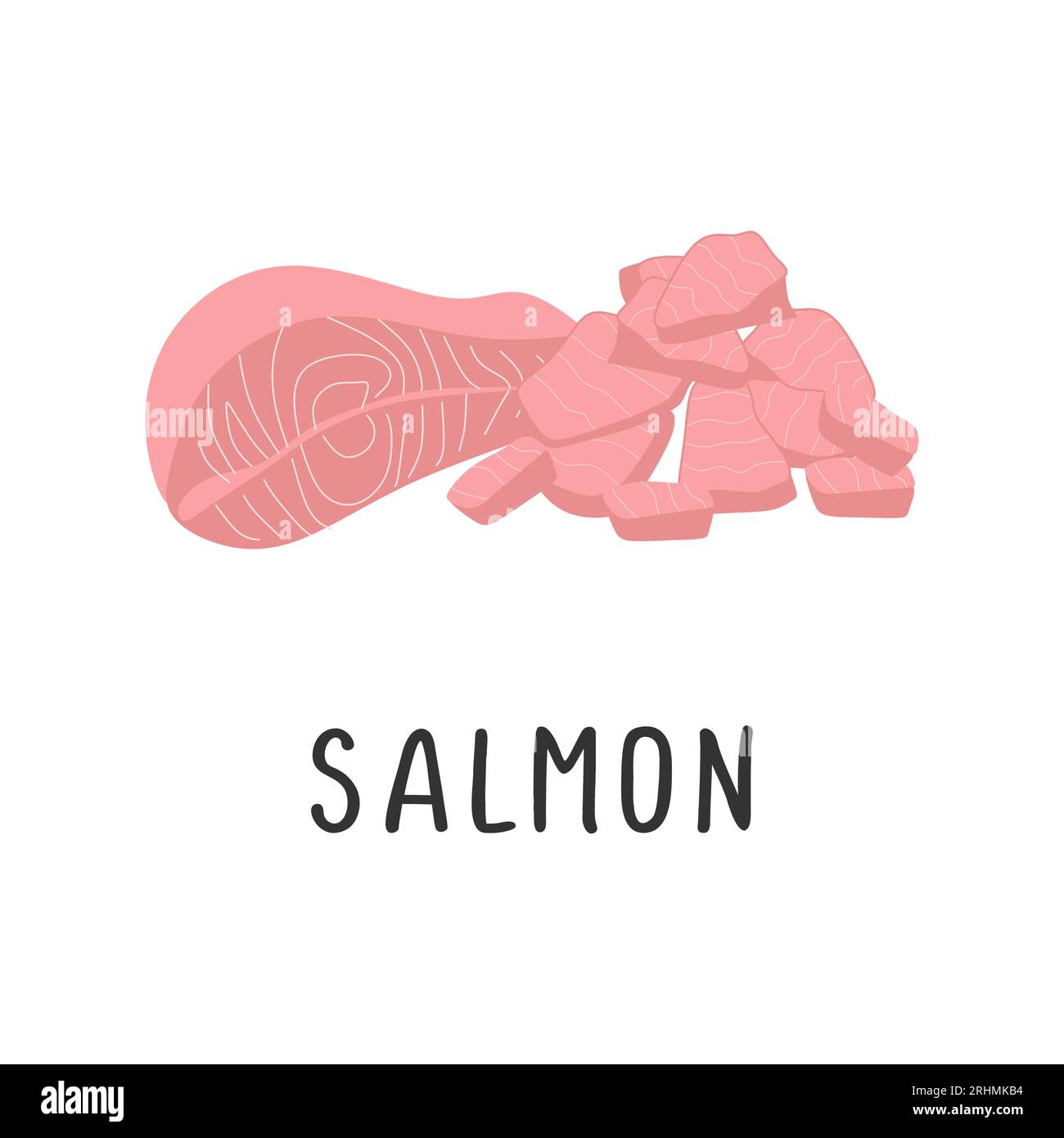 Salmon Vector illustration, flat design cartoon of fatty fish salmon ...
