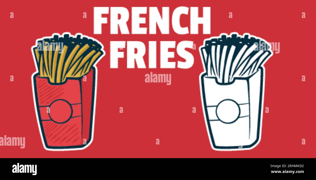 French Fries - Drawing vector illustration, black and white colors ...