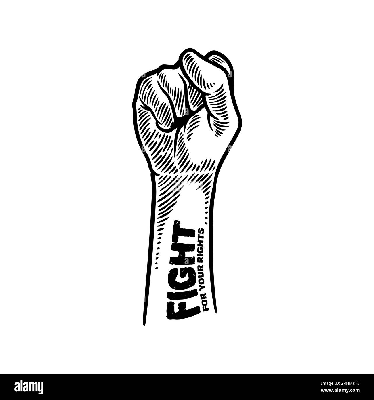 Protest raised arm fist with Fight for Your Rights lettering caption ...