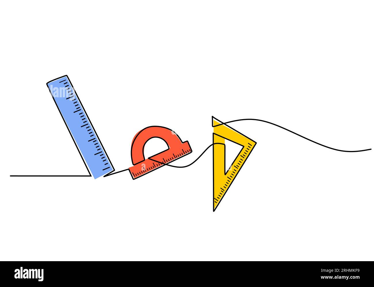 Ruler - School education object, one line drawing continuous design ...