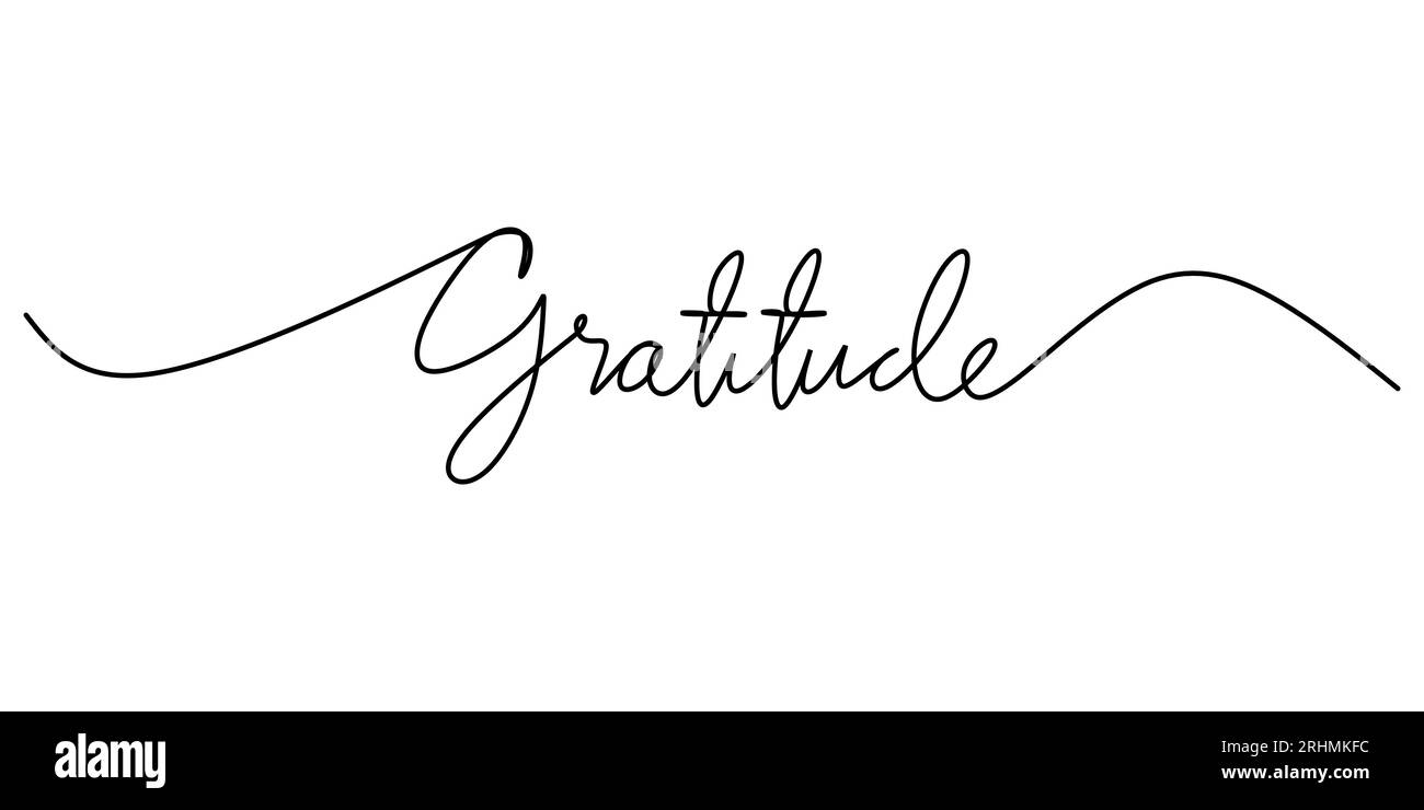 One continuous line drawing typography line art of gratitude word ...