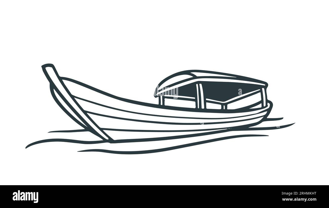 Traditional Thai boat drawing vector. Culture transport travel by sea ...