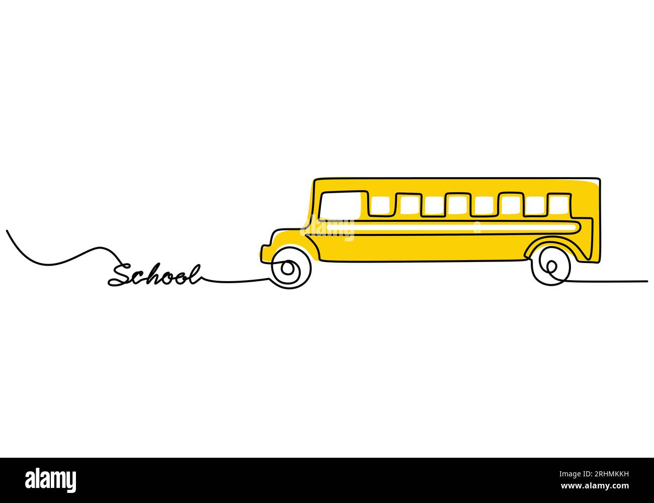 School bus - School education object, one line drawing continuous ...