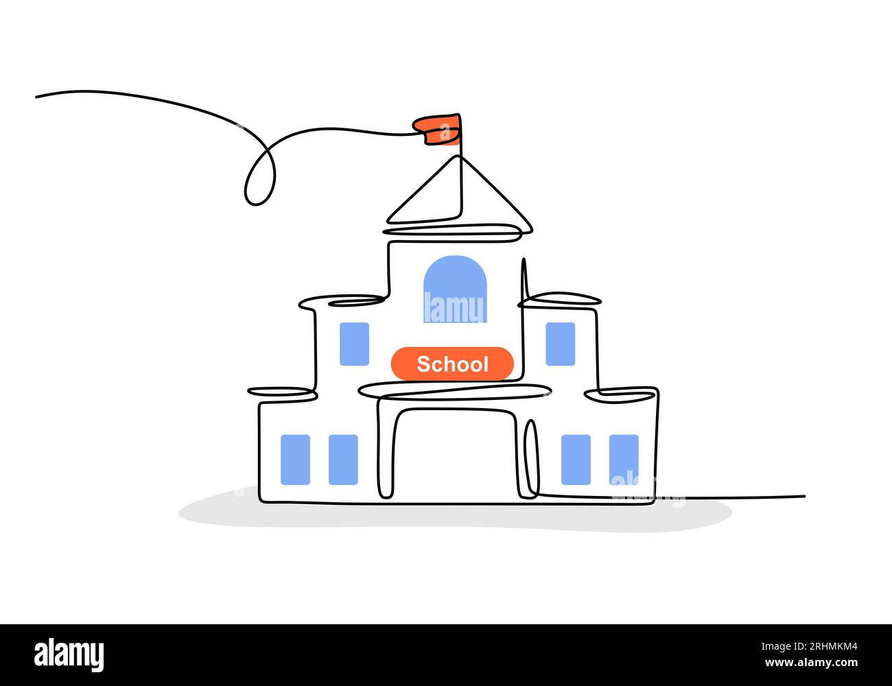 School building - School education object, one line drawing continuous ...