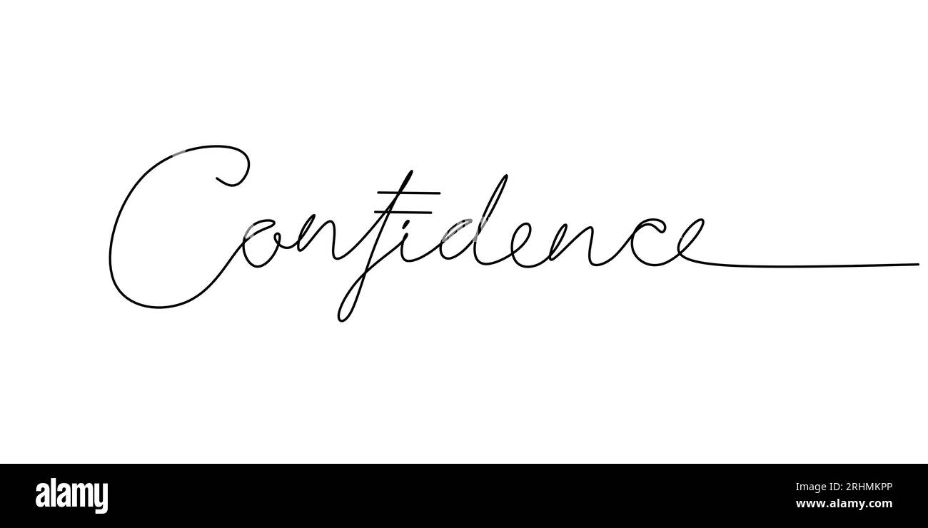 One continuous line drawing typography line art of confidence word ...