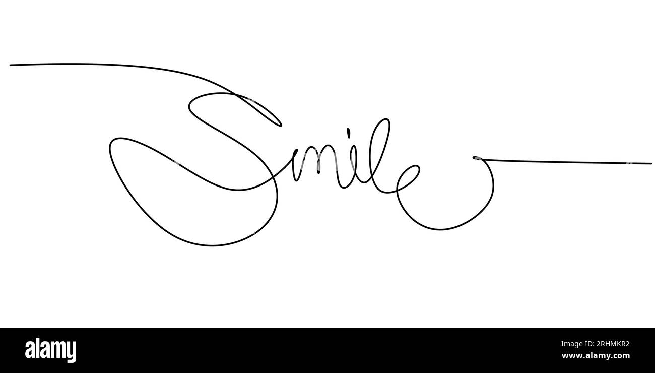 One continuous line drawing typography line art of smile word writing ...