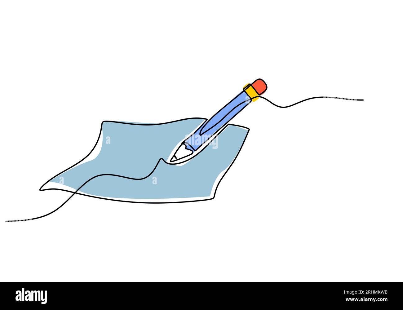 Colored pencils - School education object, one line drawing continuous ...