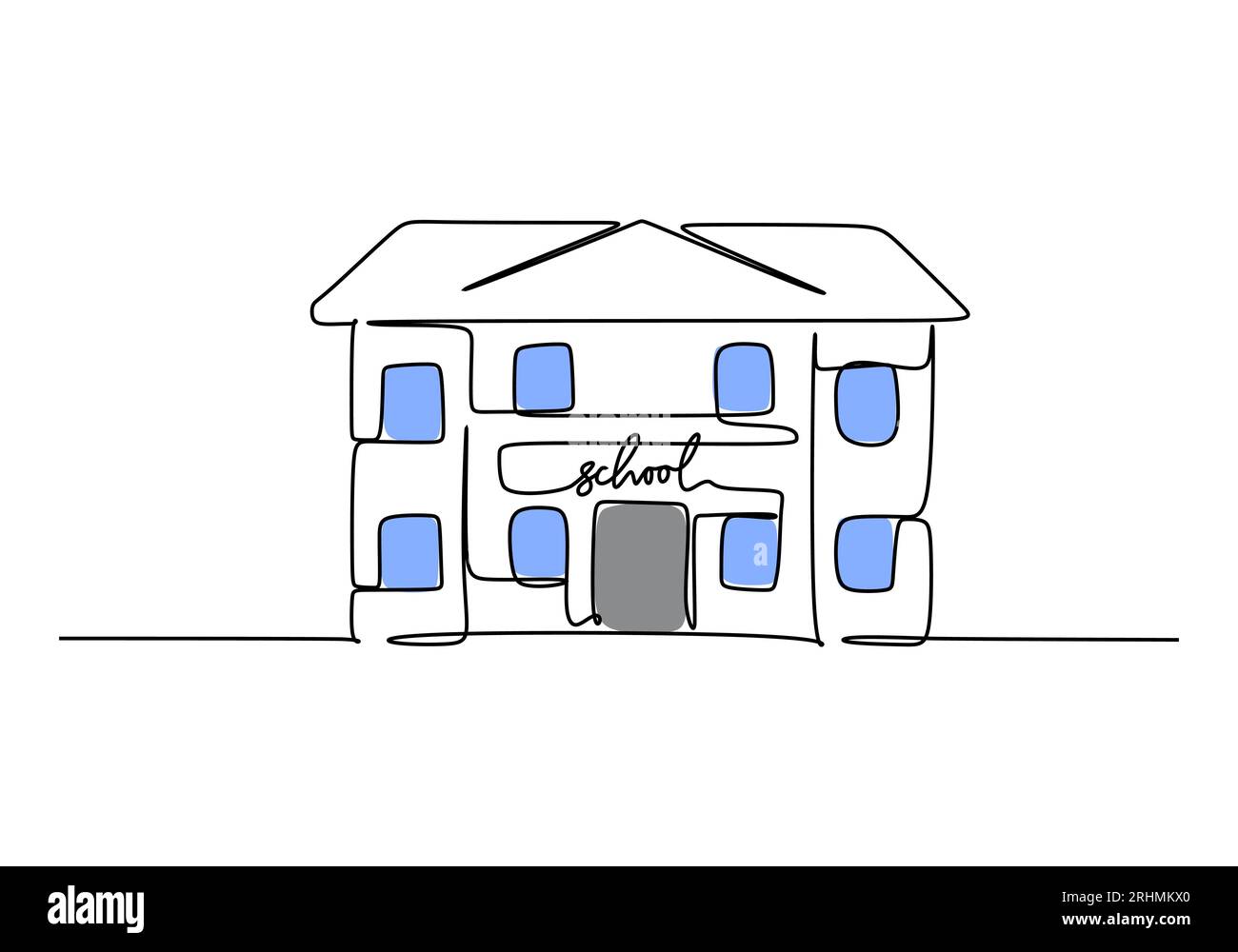 School building - School education object, one line drawing continuous ...